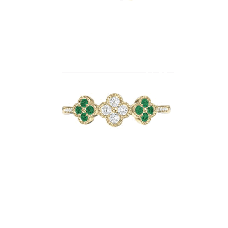 14k Gold Emerald Diamond Clover Band - Weber Goldsmith Gallery